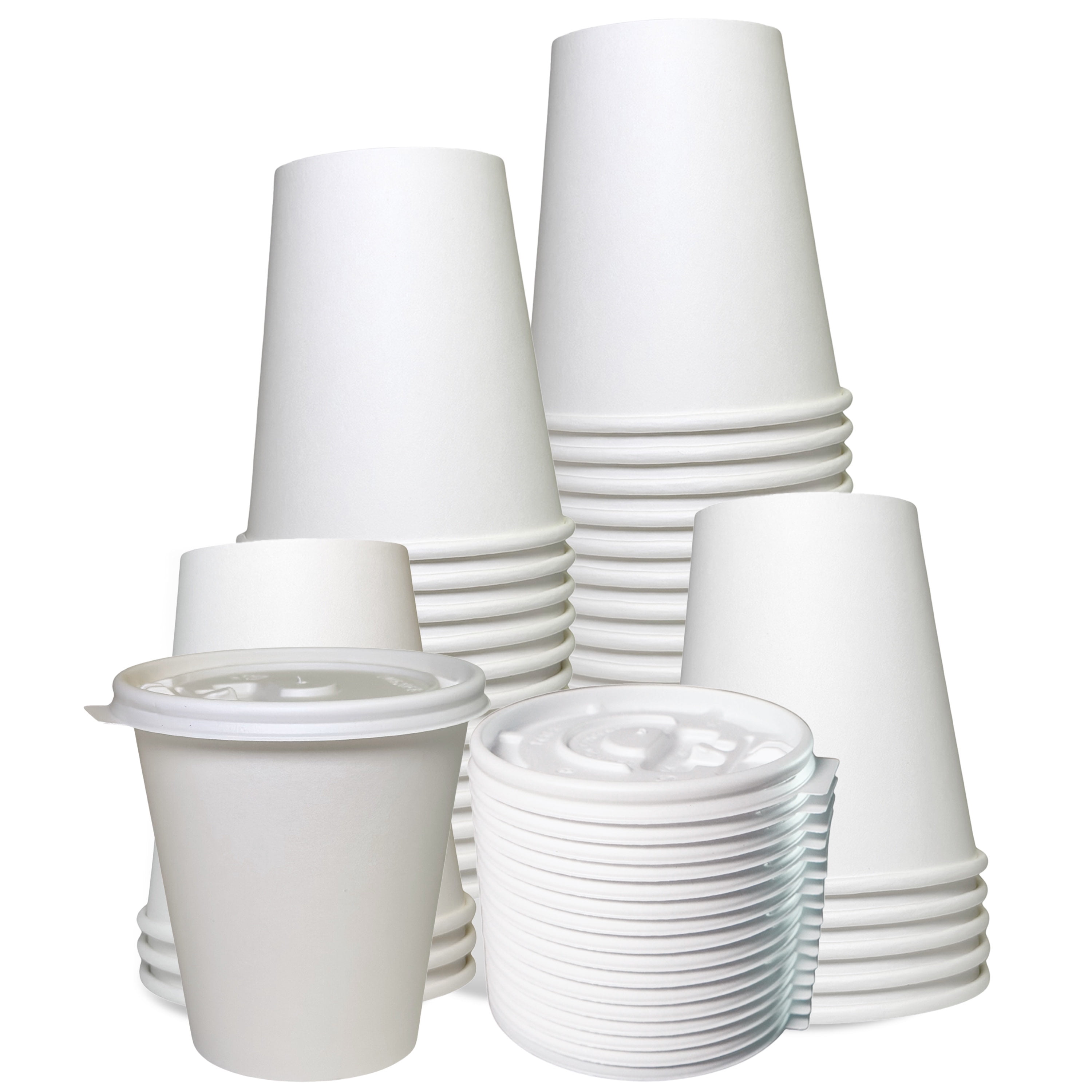 [50 Pack] 10oz White Disposable Paper Coffee Cups with White Flat Lids ...