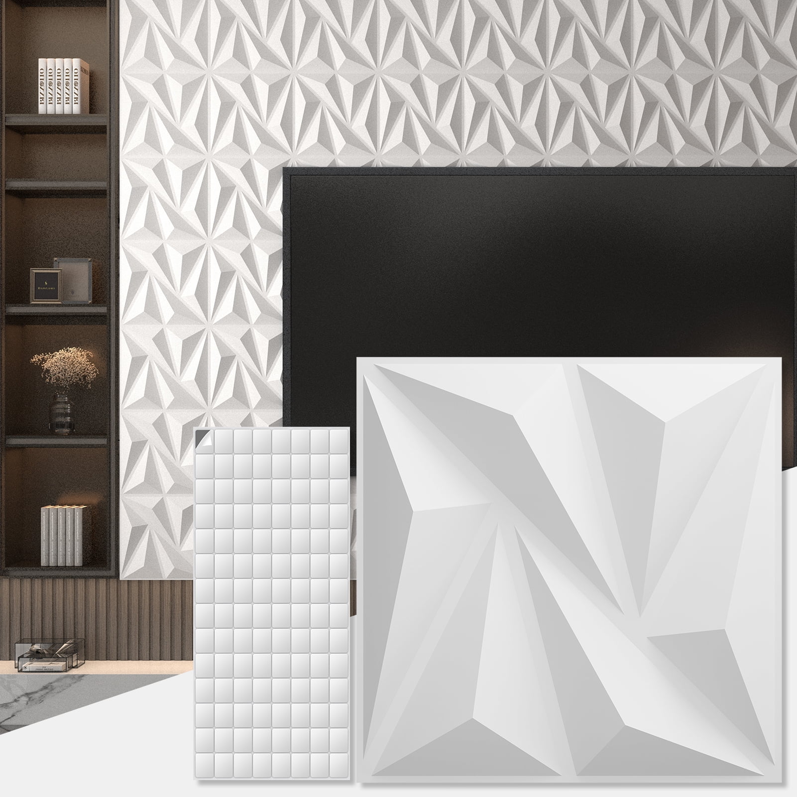 50-Pack 11.8" x 11.8" PVC 3D Wall Panels - Diamond Design Textured ...