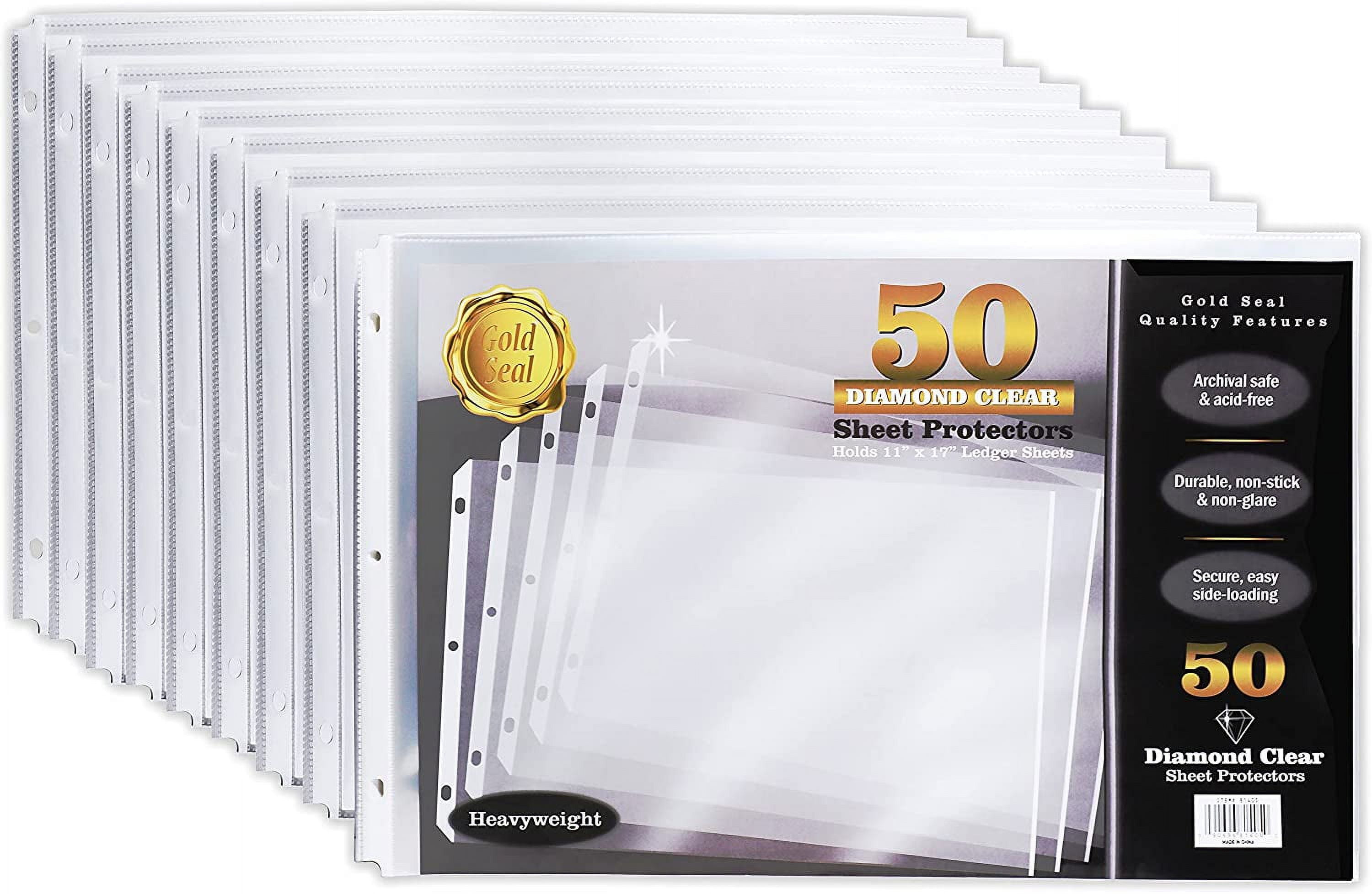 50 Pack 11x17 Inch Heavyweight Diamond Clear Sheet Protectors, Side ...