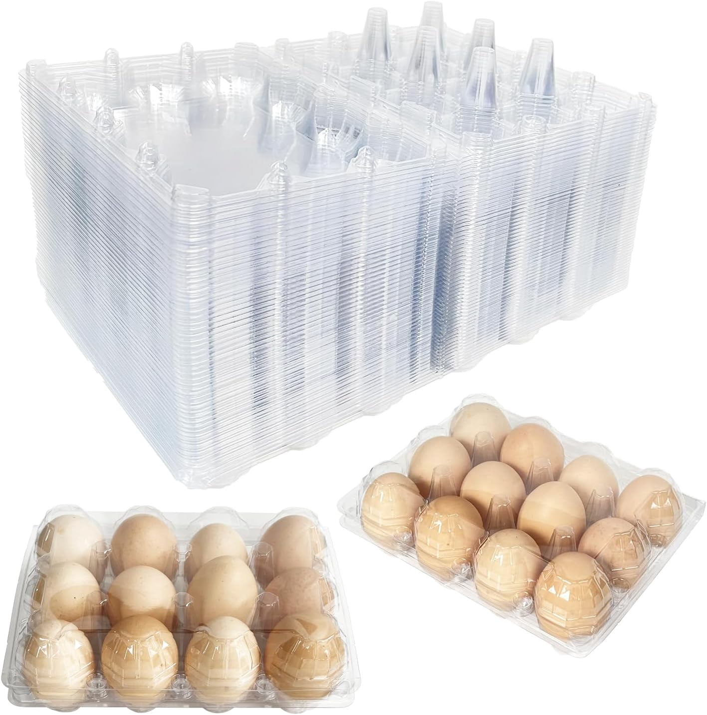 50-Pack of 12-Count Plastic Egg Cartons – Bulk Clear Reusable Egg ...