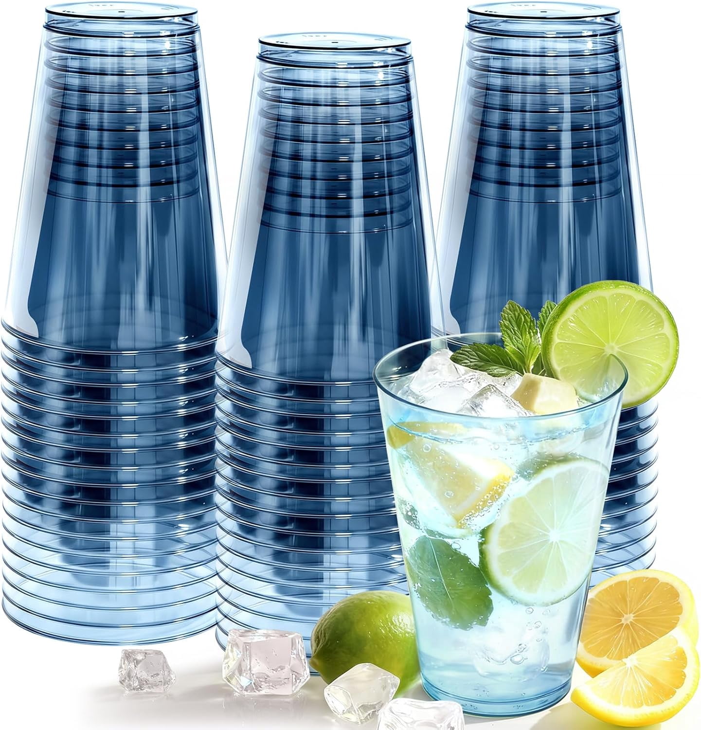 50 Pack 12 oz Blue Disposable Plastic Cups for Cold Drinks, Party Cups ...