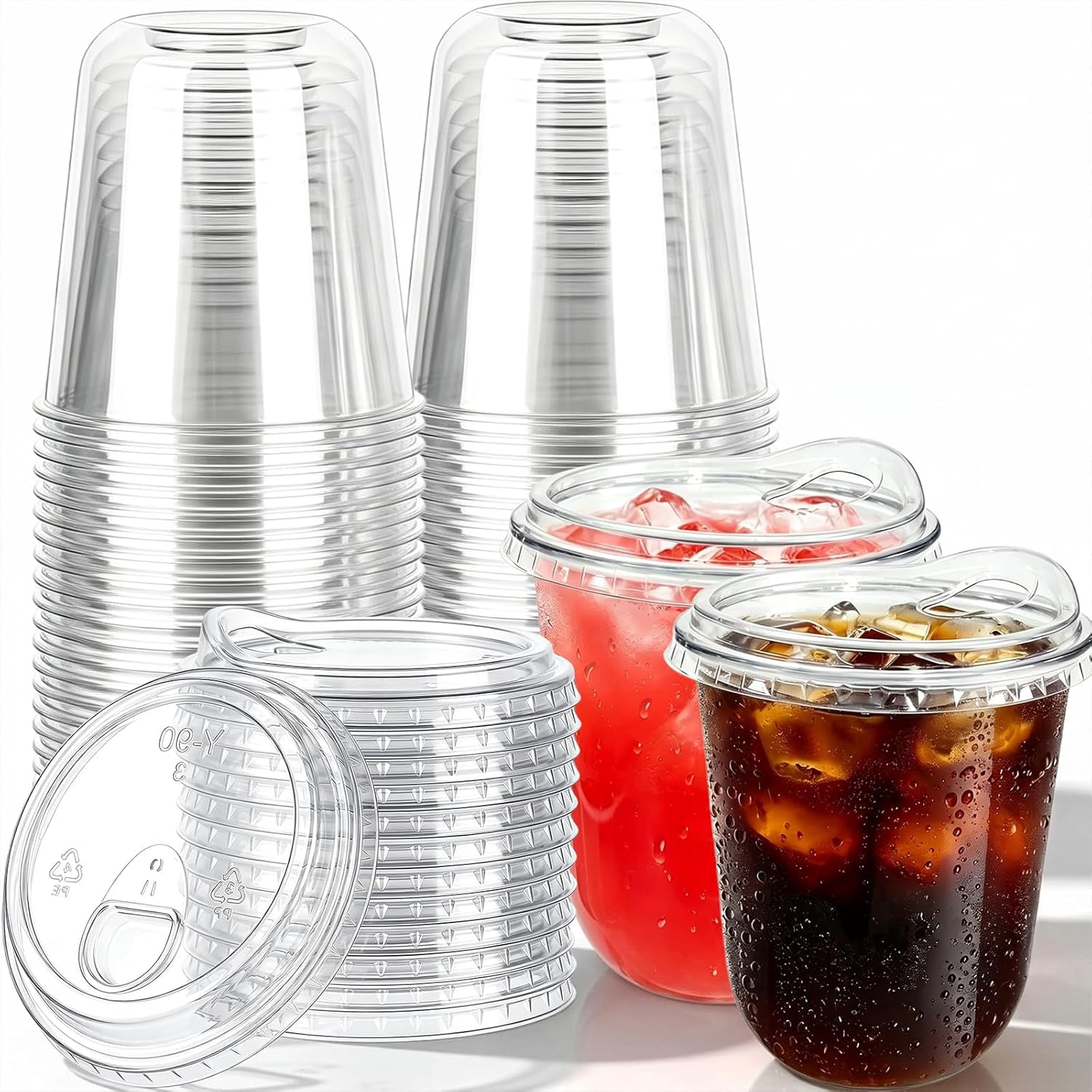 50 Pack 12 oz Clear Plastic Cups with Sip Lids for Cold Drinks ...