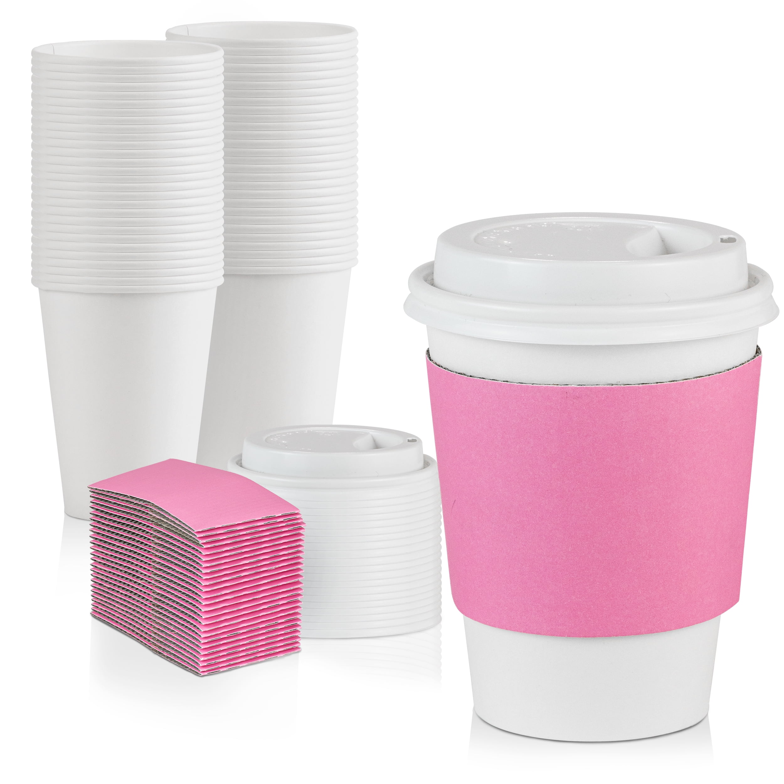 Fit Meal Prep 12 oz Bulk Disposable Coffee Cups with Lids, Pink Sleeves ...