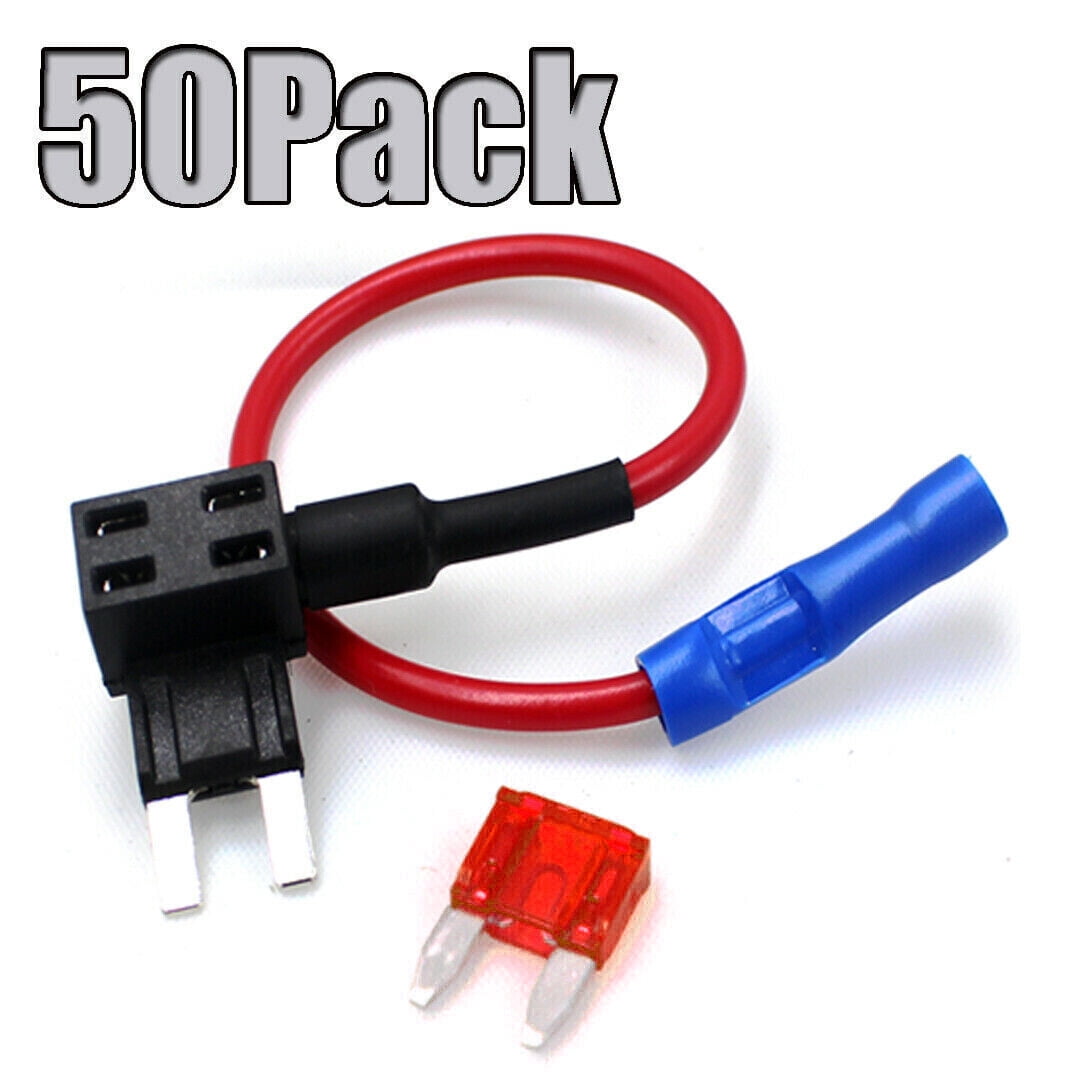 50 Pack 12V 10Amp Car Add-a-circuit Fuse TAP Adapter Kit Mini ATM APM ...