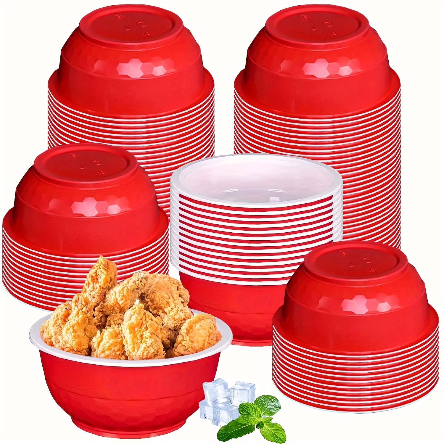 50-Pack 13oz Party Cup Bowls, Disposable Plastic Bowls, Non-Slip Sturdy ...
