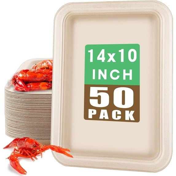 50 Pack 14 Inch Disposable Food Trays, Compostable Extra Large Paper ...
