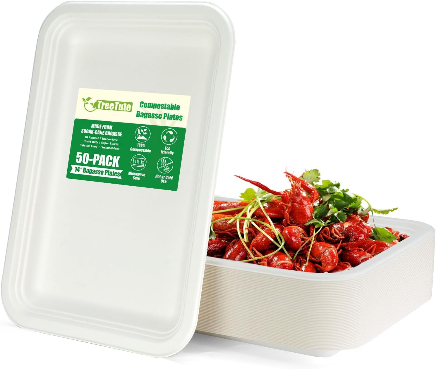 50-Pack 14 Inch Disposable Food Trays, Compostable Heavy-Duty Large ...
