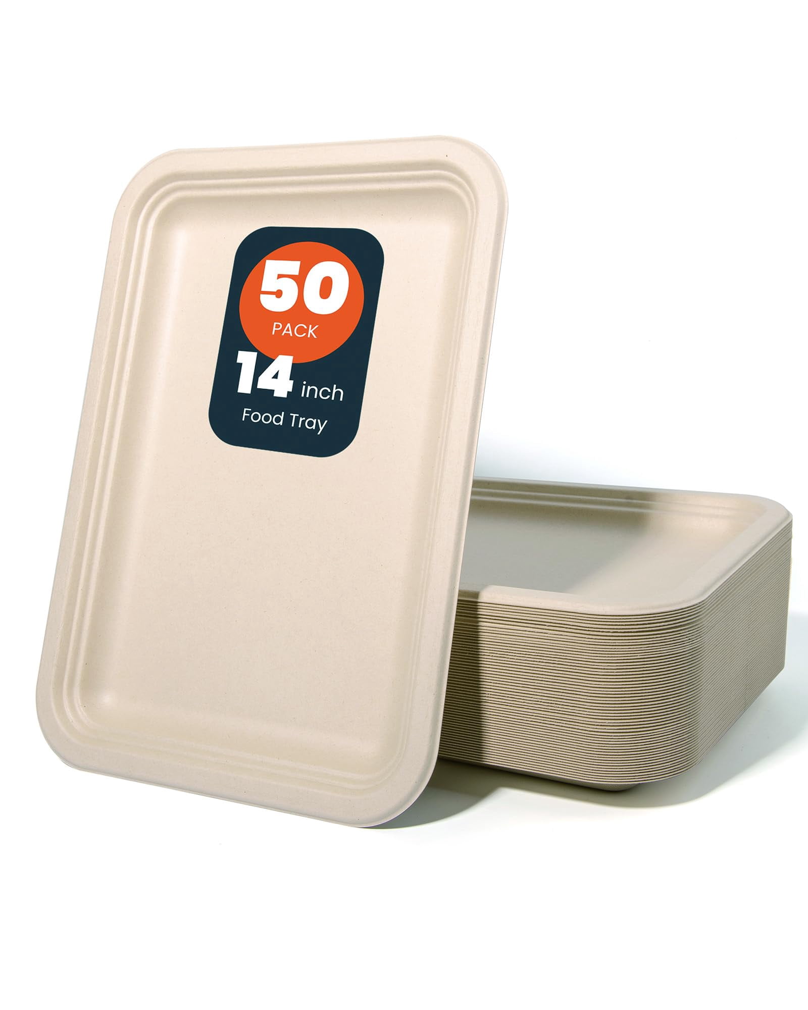 50 Pack 14 Inch YPF5 Disposable Food Trays, 100% Compostable Heavy-Duty ...