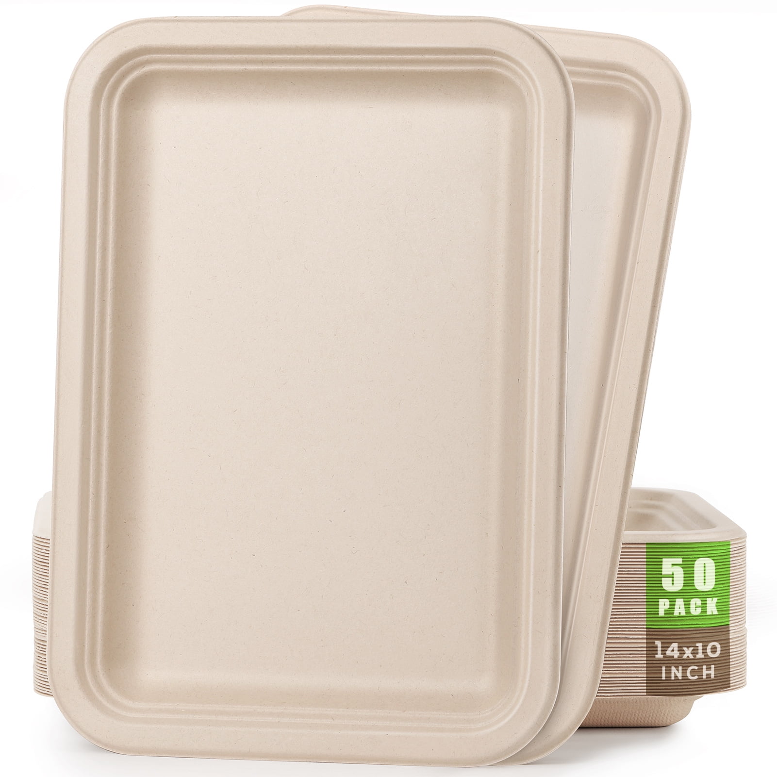 50 Pack 14-inch Disposable Food Serving Trays Heavy-Duty Compostable ...