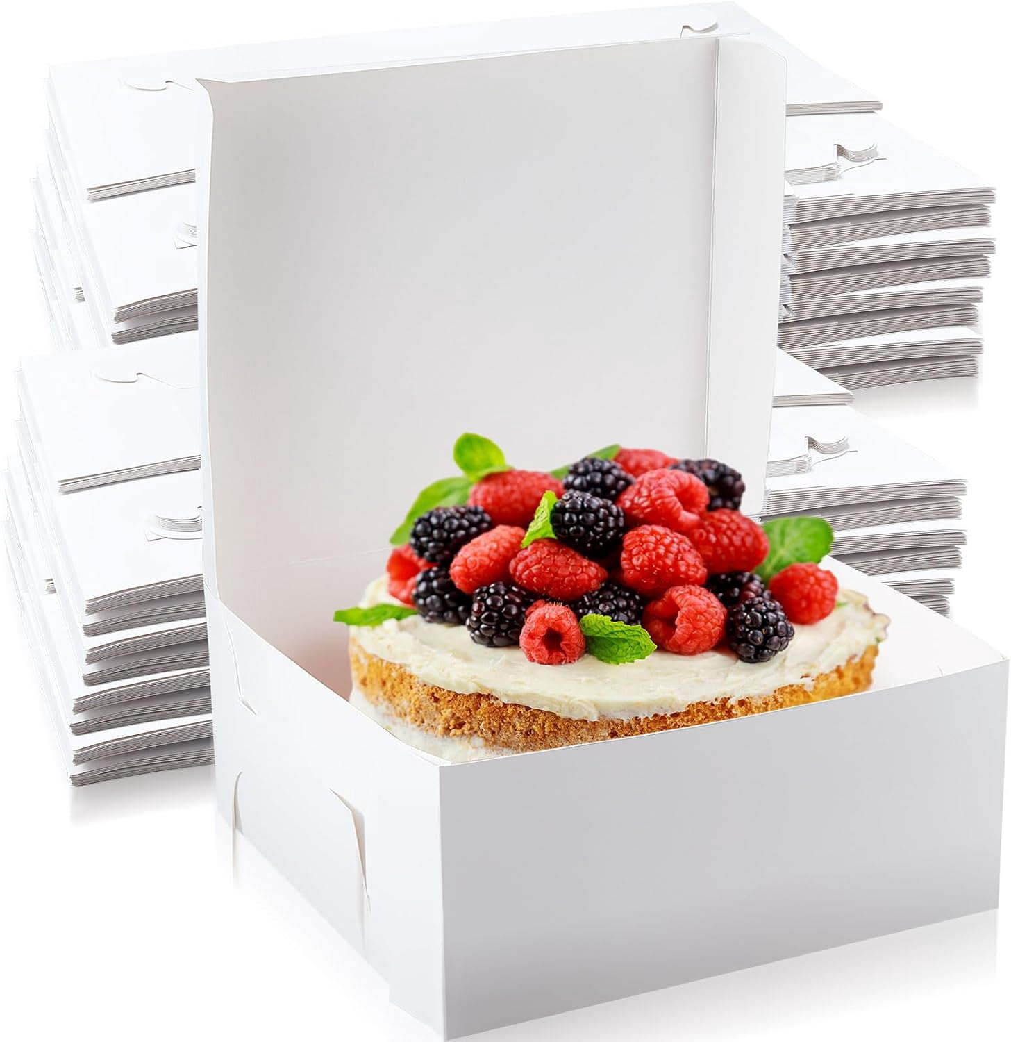 50 Pack 14 x 14 x 6 Inch White Cake Boxes Cardboard Bakery Boxes for ...