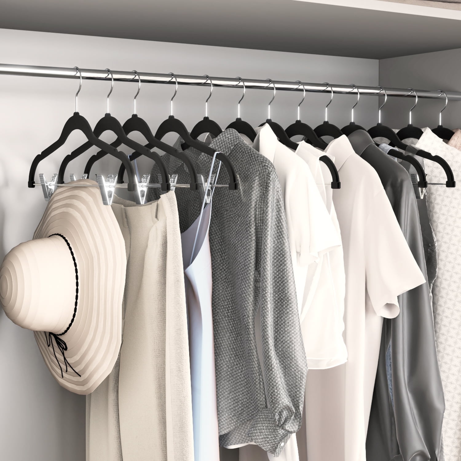 50 - Pack 16.7 - Inch Long Velvet Hangers with Adjustable Clips - Heavy ...