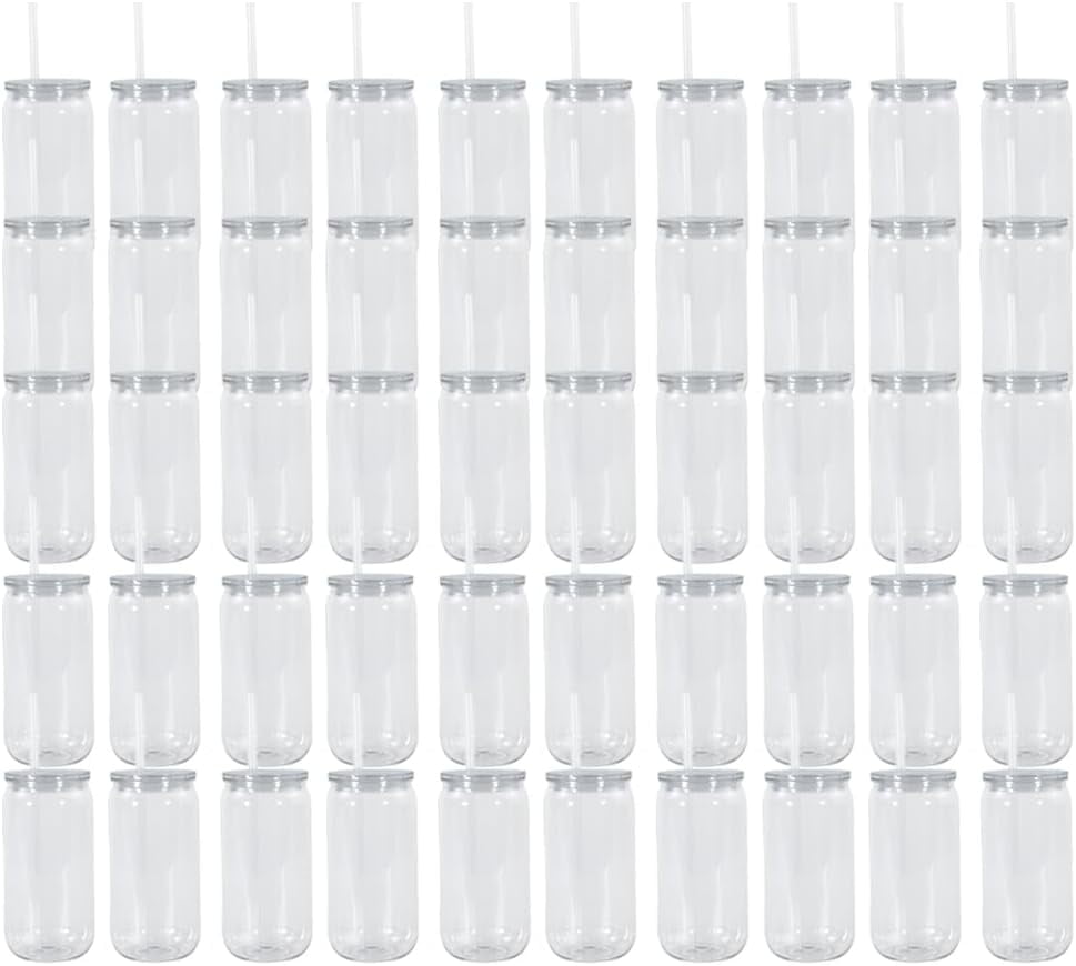 50 Pack 16 oz Acrylic Cups with Lids and Straws Acrylic Mason Jar Cups ...