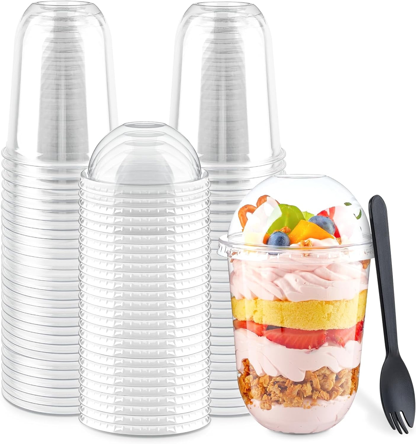 50 Pack 16 oz Clear Plastic Dessert Cups with Dome Lids (No Hole) and ...