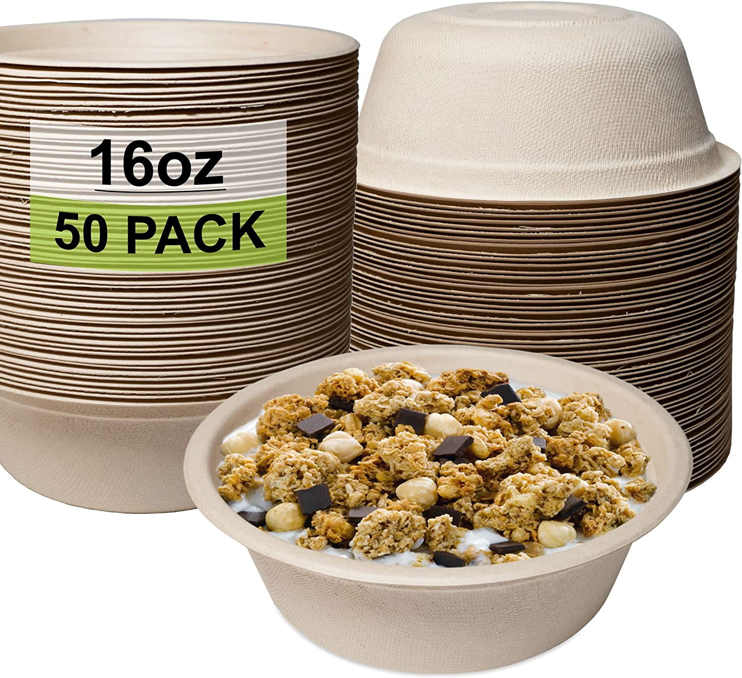 [50 Pack] 16 oz Compostable Paper Bowls Heavy-Duty Disposable Bowls ...