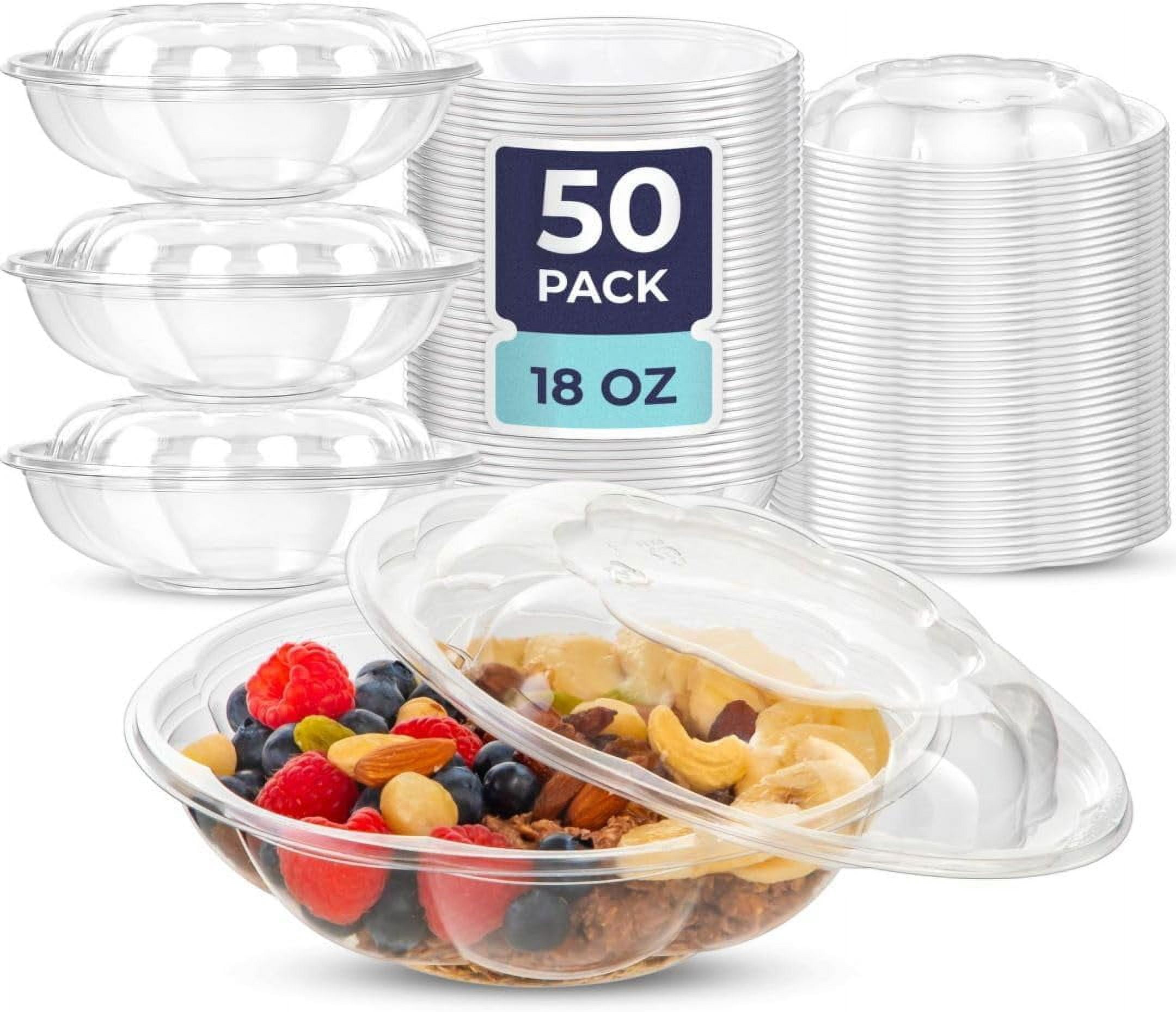 50 Pack 18 oz Disposable Plastic Clear Salad Bowls with Airtight Lids ...