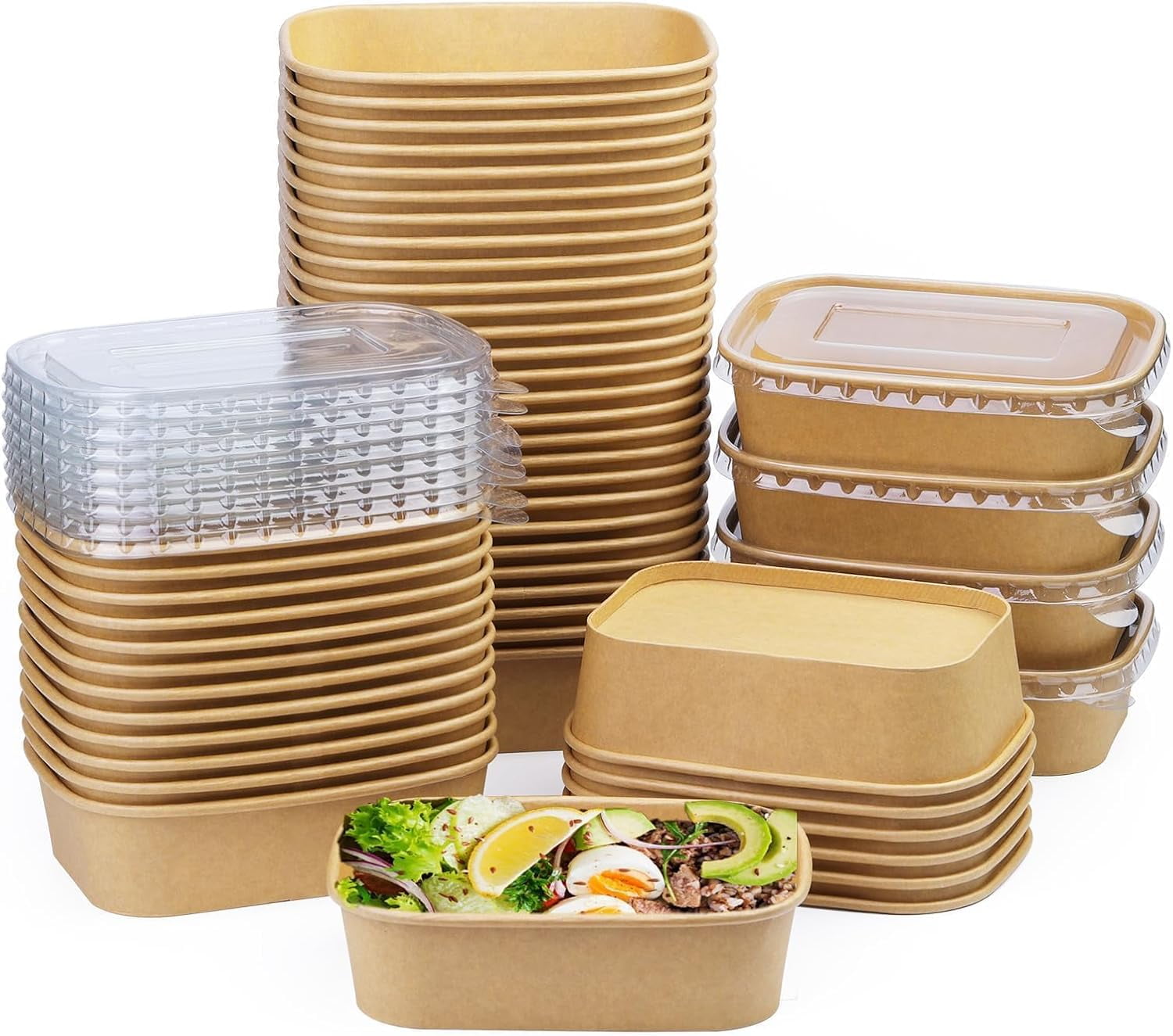 50 Pack 19 oz Paper Bowls, Disposable Food Containers with Lids ...