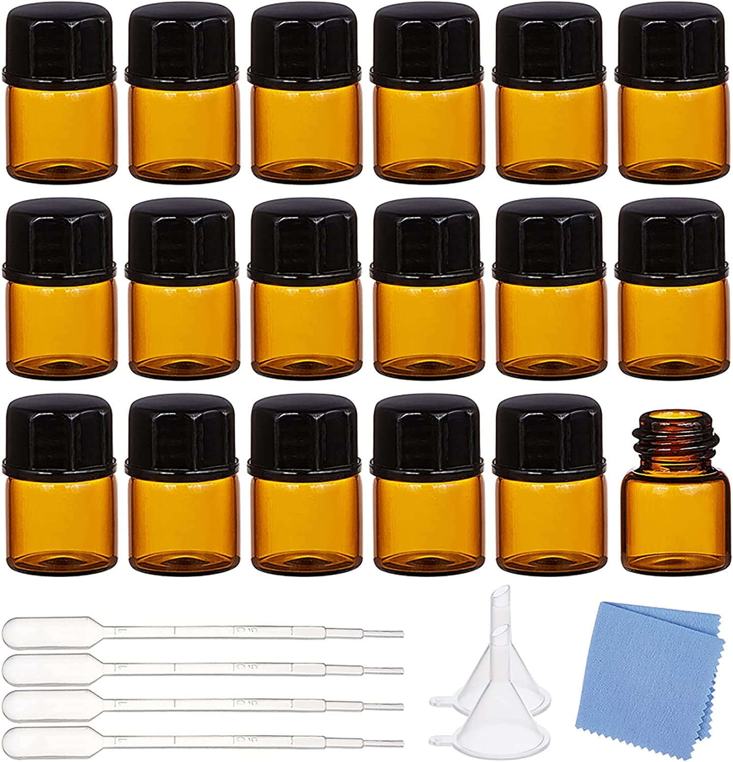 50 Pack 1ml Mini Amber Glass Essential Oil Sample Bottle Refillable ...