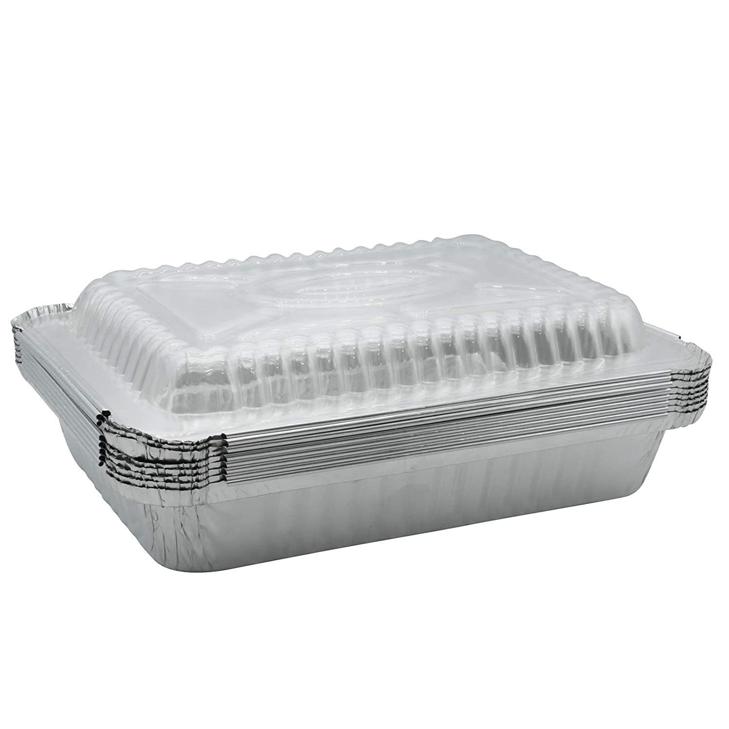 [50 Pack] 2.5LB Oblong Take Out Foil Baking Pans with Dome Lids Shallow ...