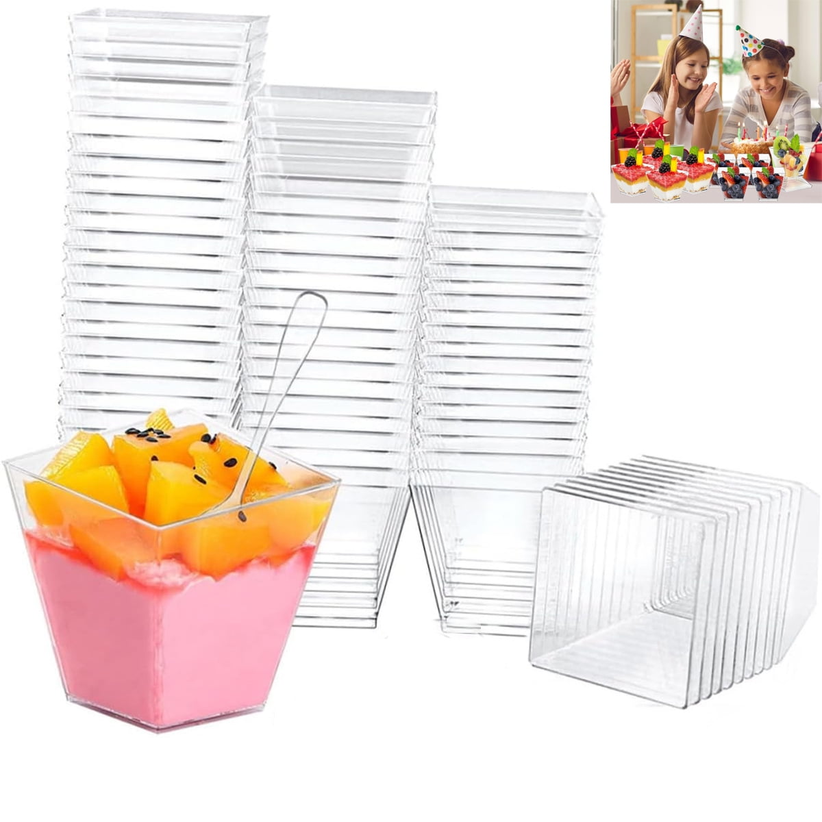 50 Pack 2 oz Square Plastic Dessert Cups,Tutuviw Clear Appetizer and ...