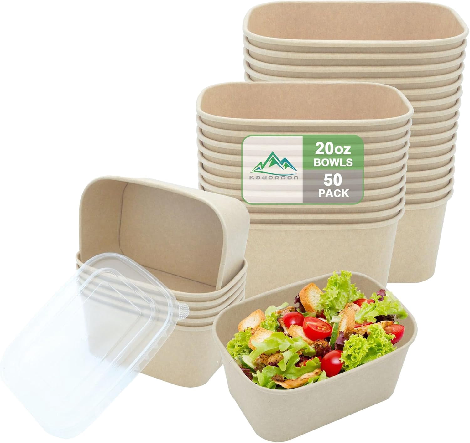 50 Pack 20 OZ Large Paper Bowls with Lids, Heavy Duty Disposable ...