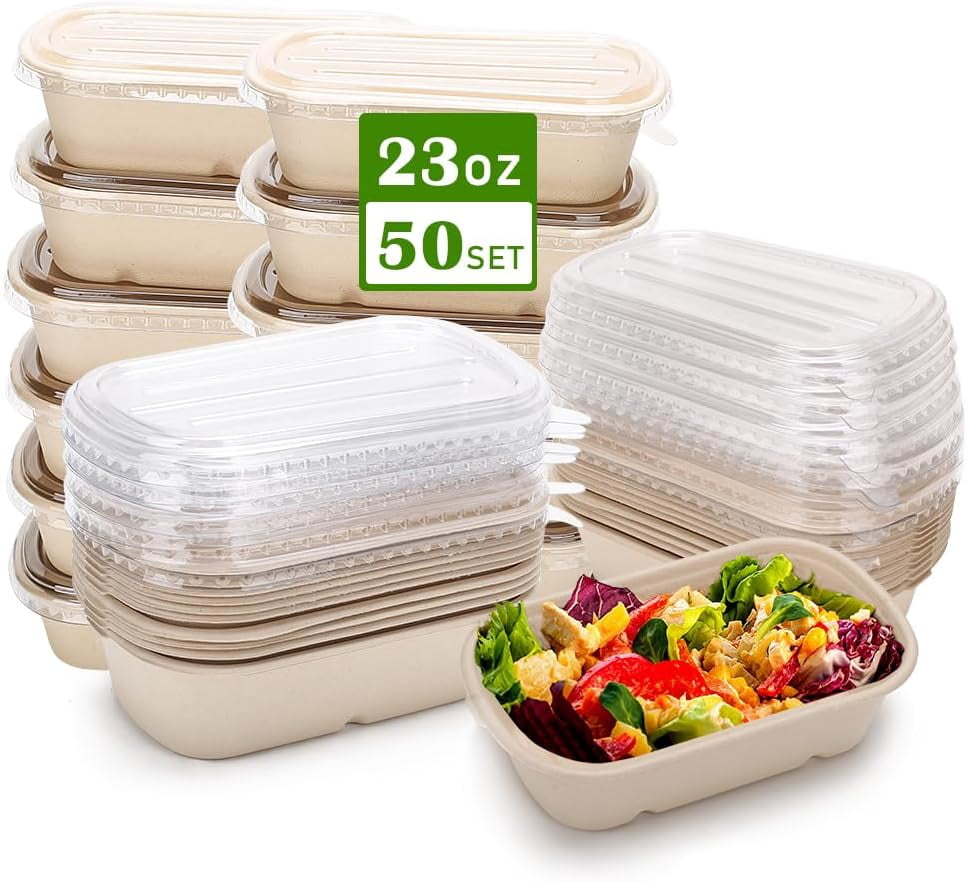 50 Pack 23 Oz Disposable Meal Prep Containers with Lids, Rectangle ...