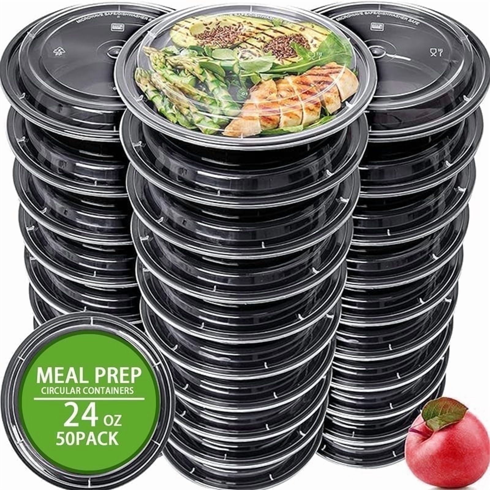 Meal Prep Containers Black, 50 Packs Plastic Food Storage Containers ...
