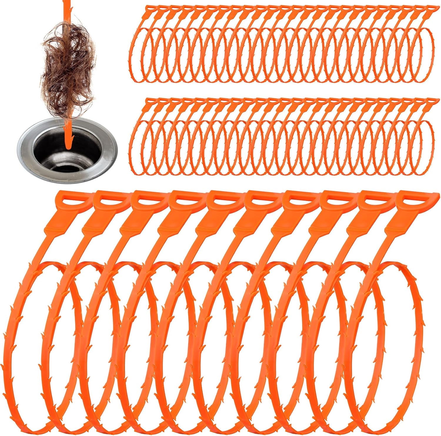 50 Pack 25 Inch Drain Snake Flexible Hair Drain Clog Remover Snake ...