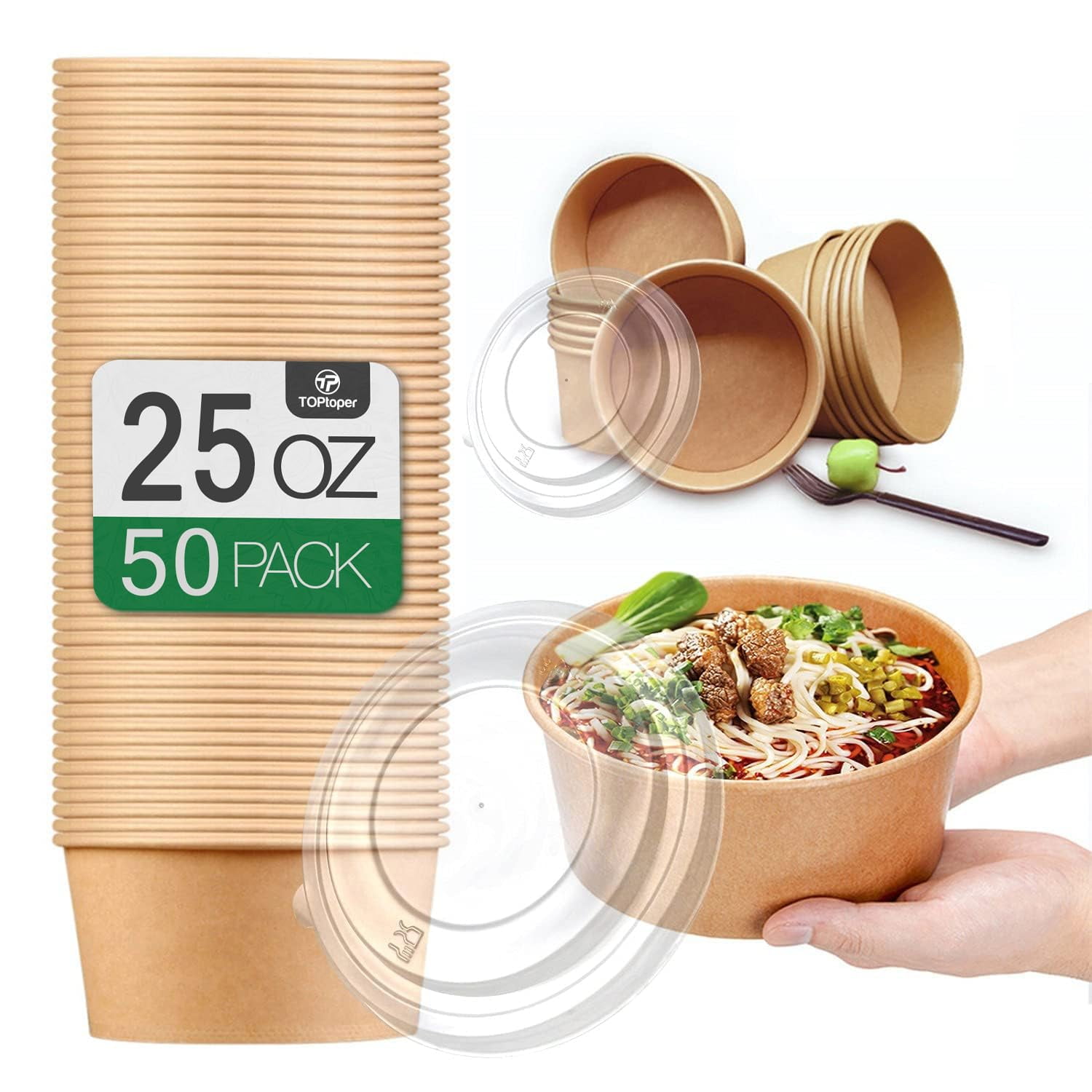 50 Pack 25 Oz Large Paper Bowls with Lids, Disposable Soup Serving ...
