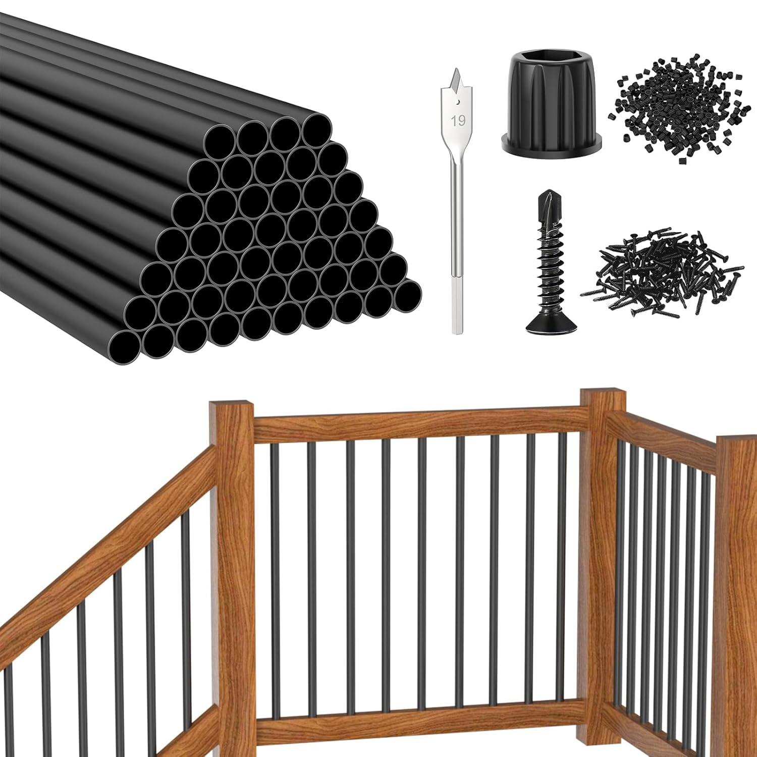 50 Pack 26" Round Aluminum Deck Balusters, 3/4" Diameter Hollow Round ...