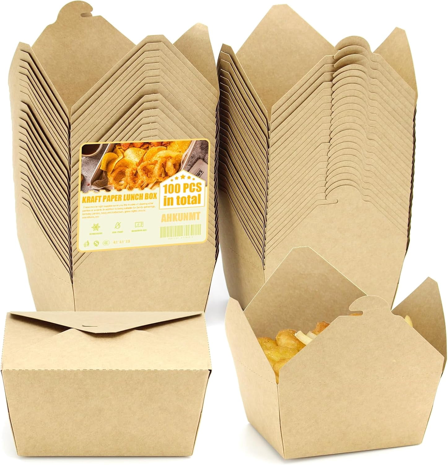 50 Pack 28 oz Take Out Food Containers, Microwavable Kraft Brown Paper ...