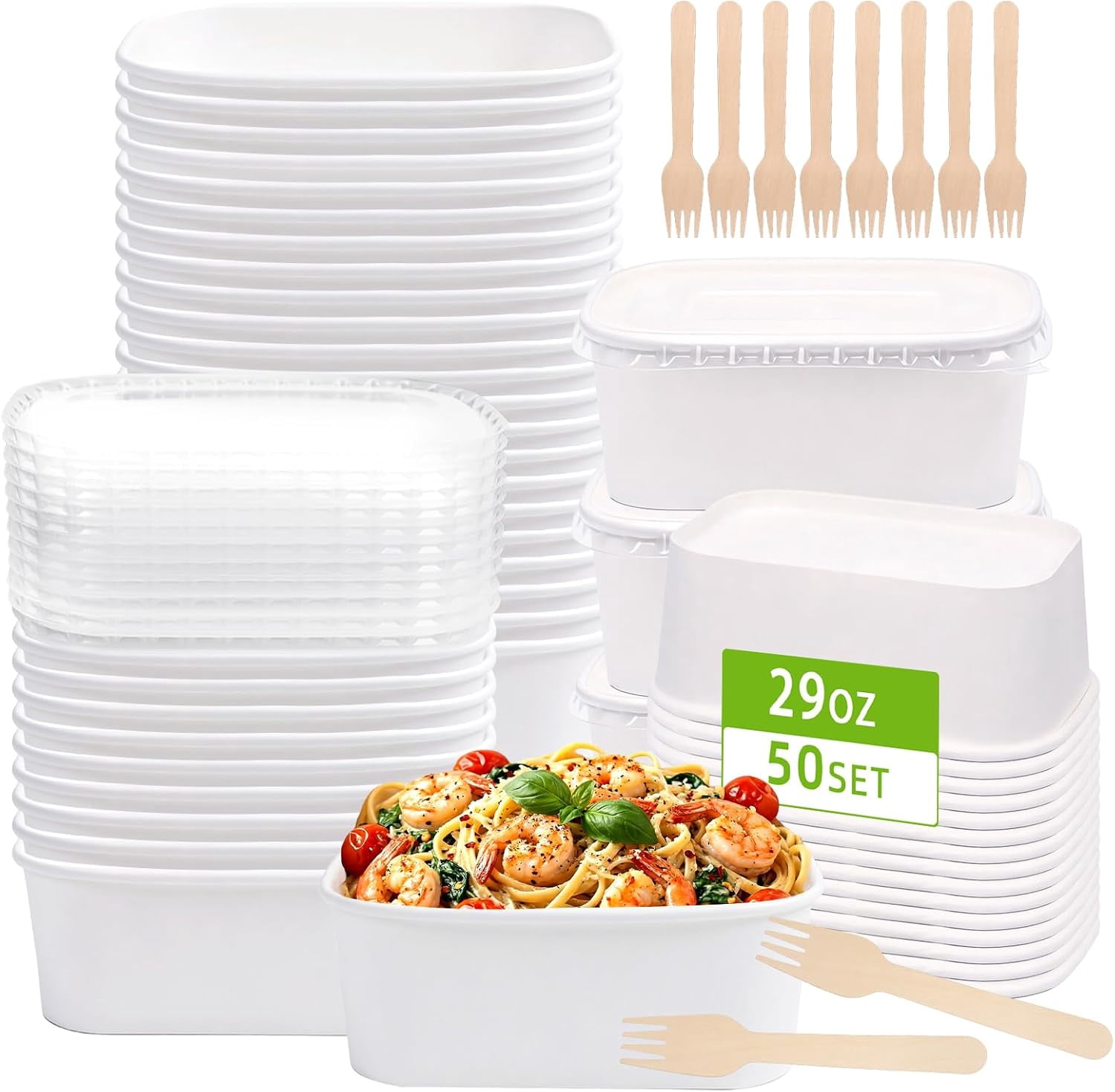 50 Pack 29 oz Paper Food Containers with Lids, Meal Prep Containers ...