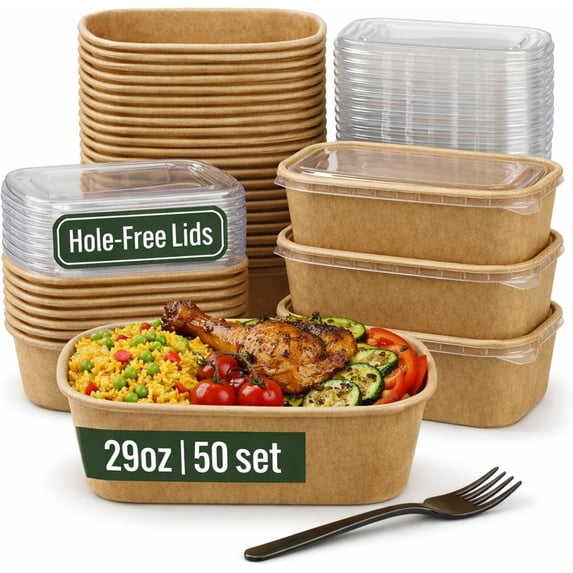 50 Pack 29Oz Disposable Meal Prep Containers With Lids - Microwave and ...
