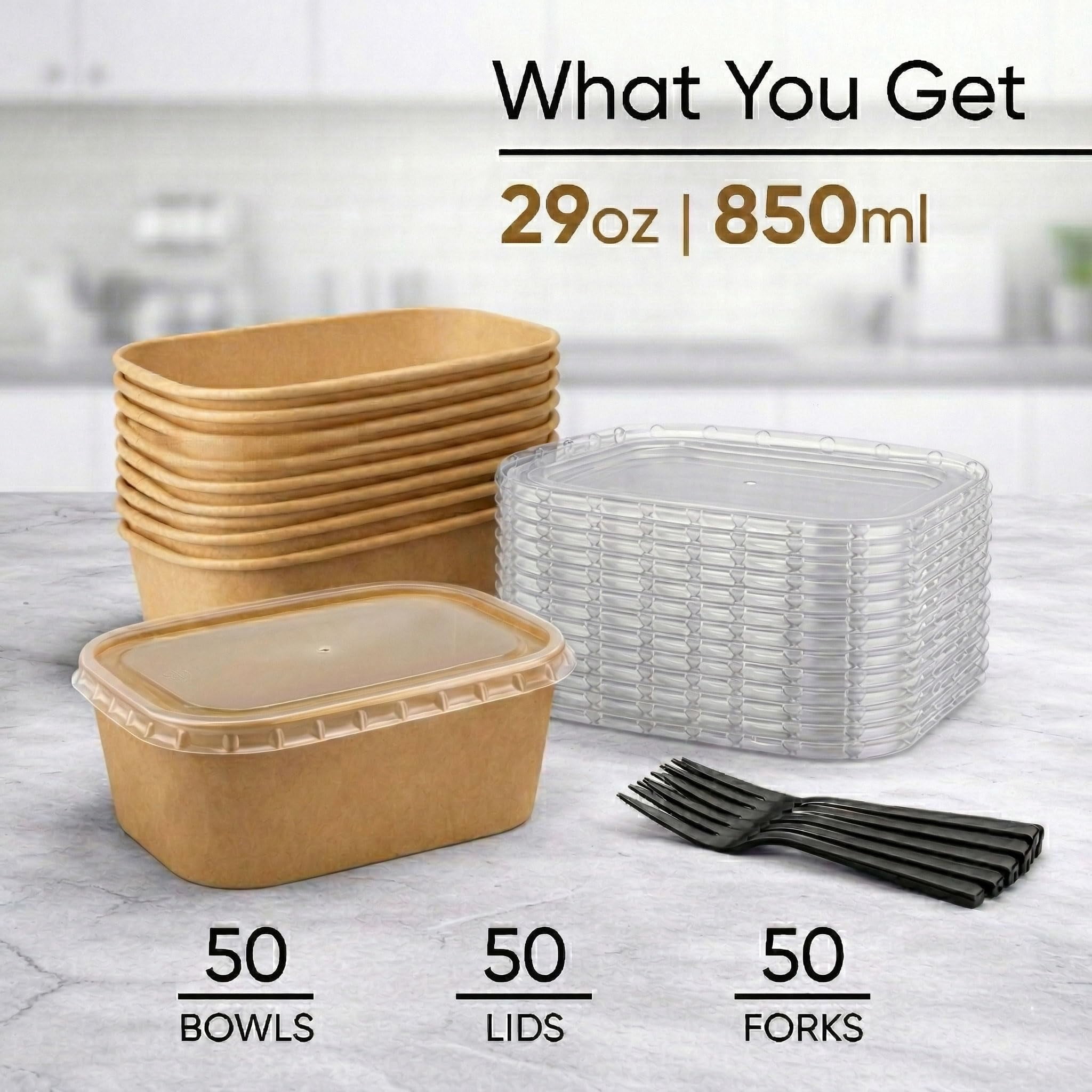 50 Pack 29oz Disposable Meal Prep Containers With Lids - Microwave And ...