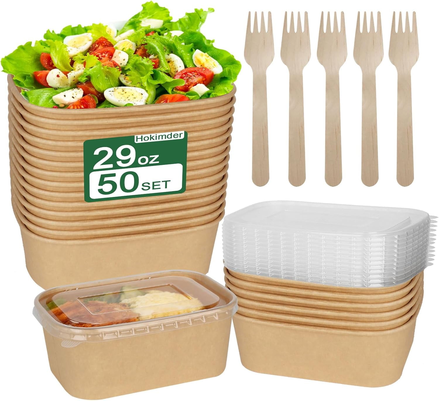 50 Pack 29oz Disposable Meal Prep Containers【with Lids and Forks ...