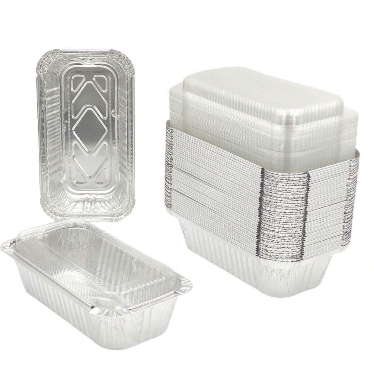 50 Pack 2lb 7.8x4.3" Disposable Loaf Pans - Clear Or Board Lids, Heavy ...