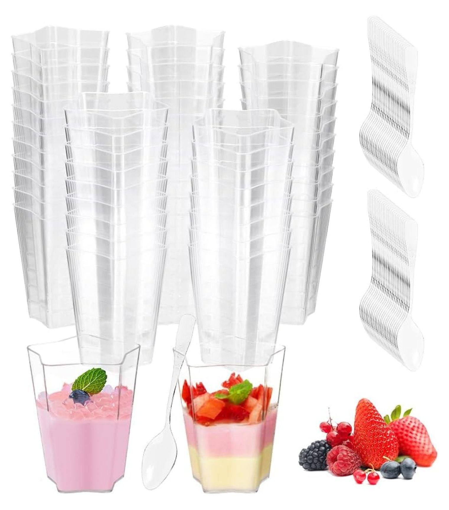 50 Pack 2oz Star Dessert Cups with Spoons - Mini Plastic Cups for Jello ...