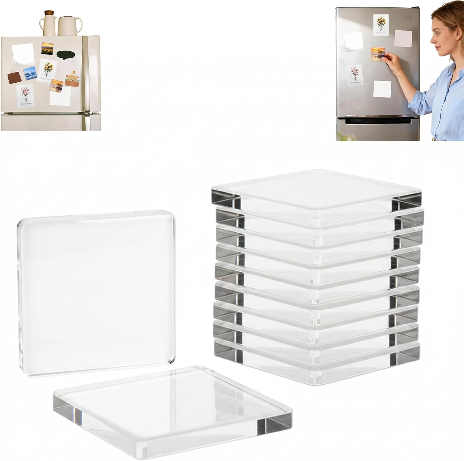 50-Pack 2x2 Inch Clear Square Acrylic Magnets with Strong Adhesive ...