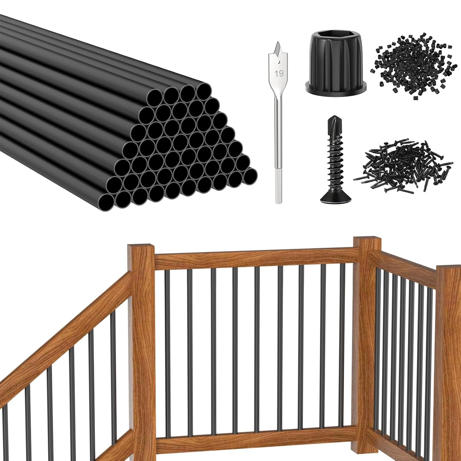 50 Pack 3/4" Black Round Aluminum Deck Balusters, 36" Diameter Hollow ...