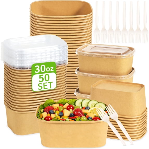 50-Pack 30oz Disposable Meal Prep Containers【with Lids and Forks ...
