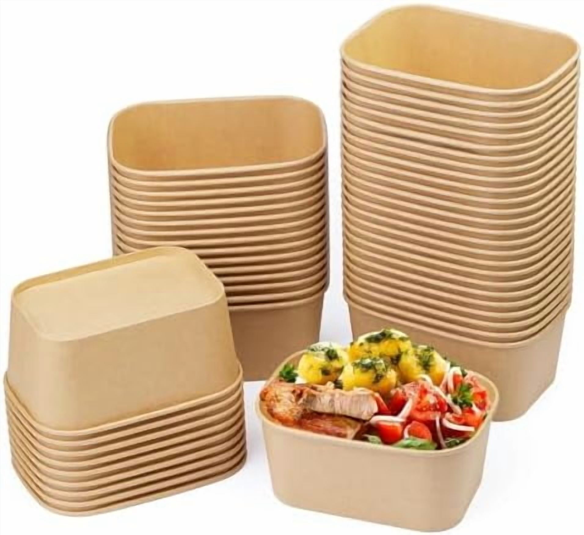 50 Pack 33 oz Paper Bowls, Disposable Food Containers with Lids ...