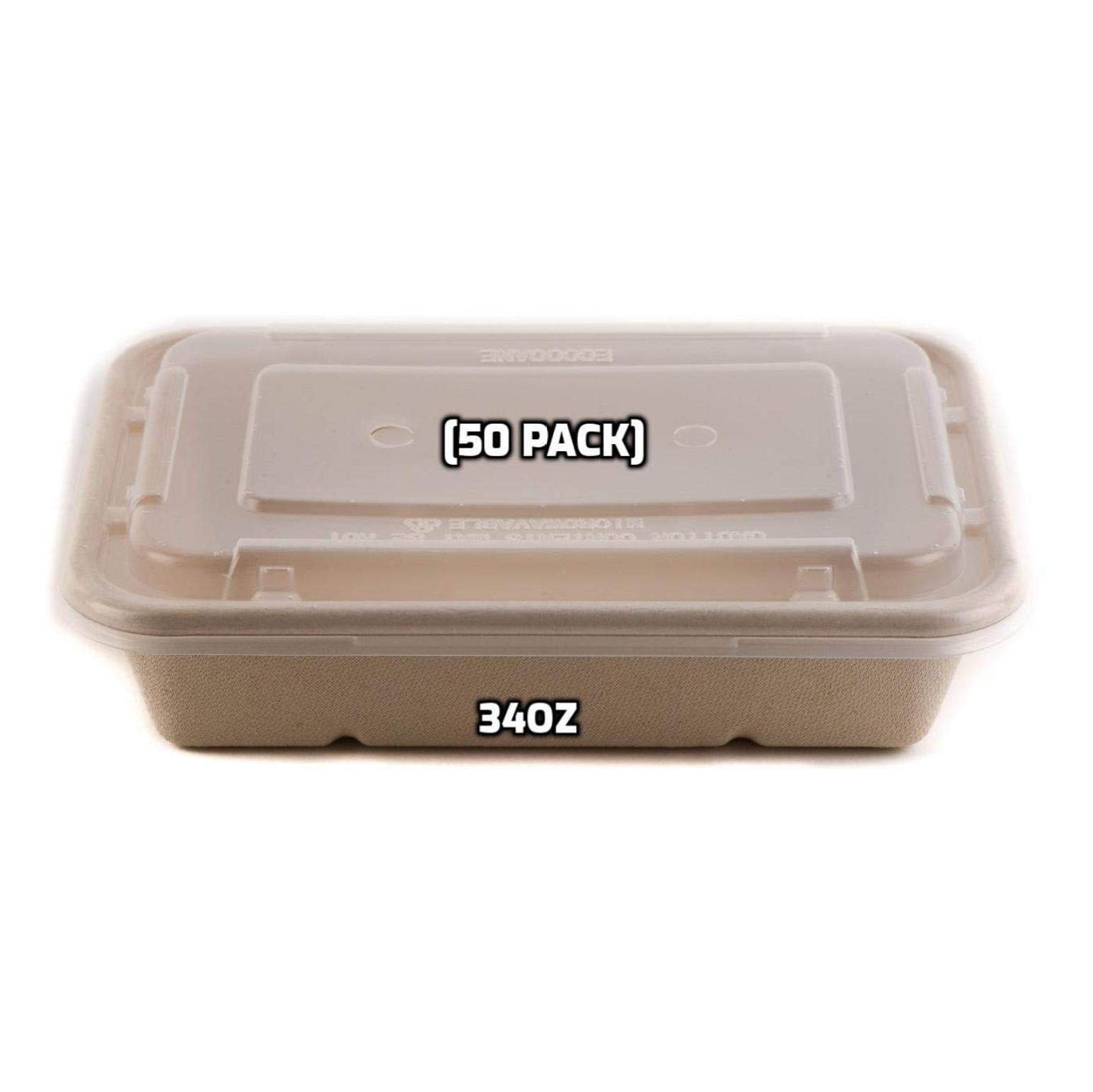 [50 Pack] 34oz Compostable Eco Friendly Container Trays with Lids ...