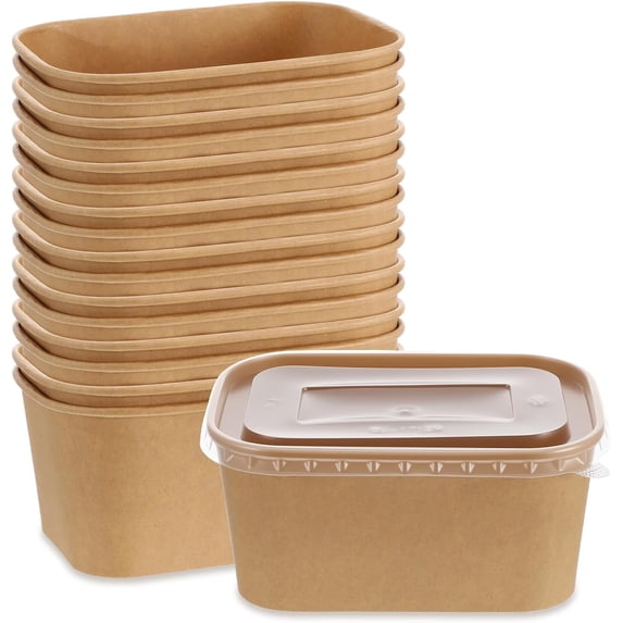 50 Pack 35 oz Disposable Paper Food Containers with Lids – Leak-Proof ...