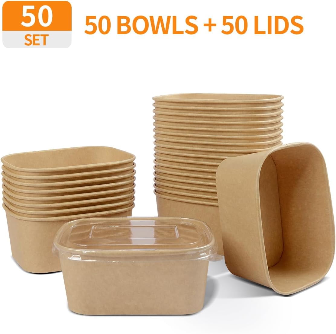 50 Pack 35 oz Paper Food Containers with Lids, Paper Meal Prep ...