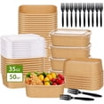 50-Pack 35oz Disposable Kraft Paper Bowls【with Lids and Forks】, Large ...