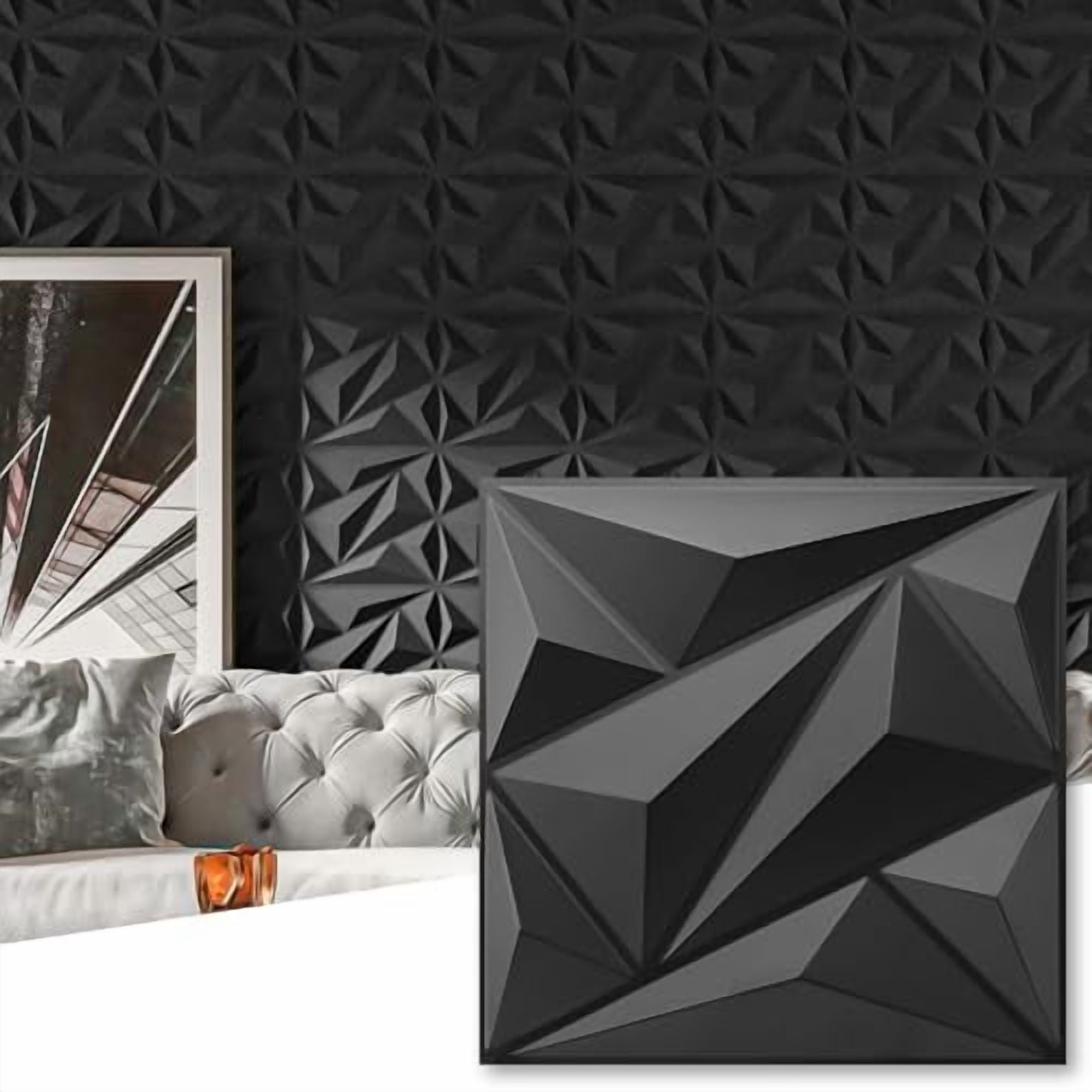 50 Pack 3D Wall Panel Diamond for Interior Wall Décor, PVC Flower ...