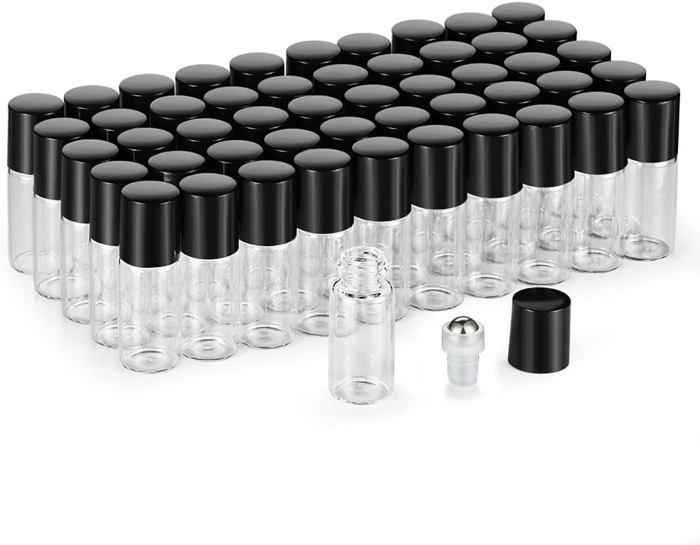 50 Pack 3ml Clear Glass Sample Vials For Essential Oils,Empty Glass Roller Bottle With Stainless ...