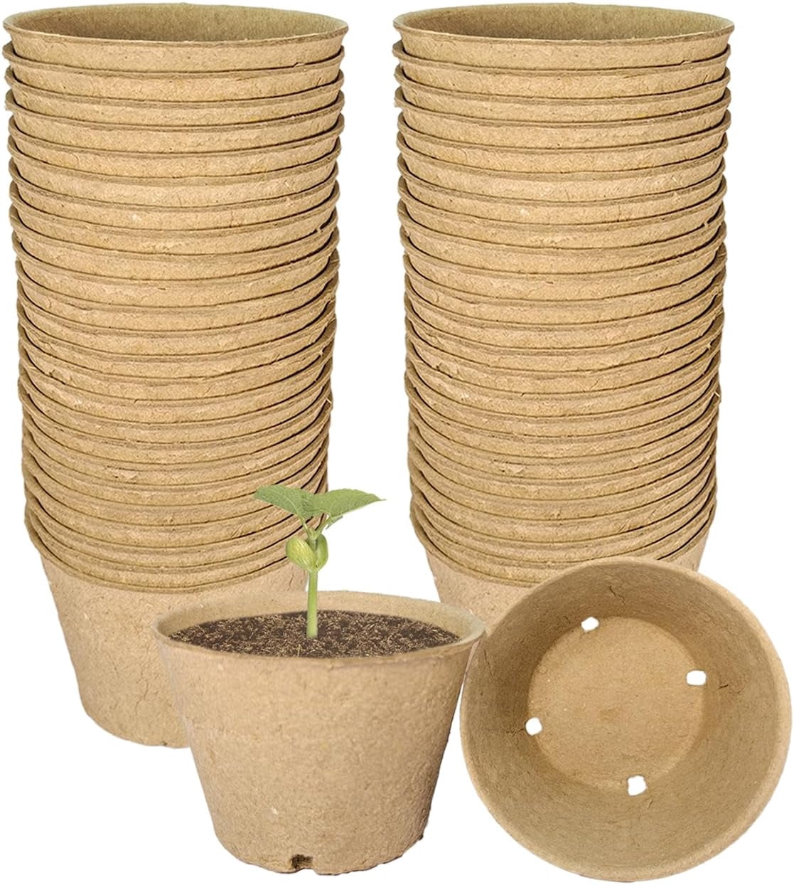 50 Pack 4 Inch Peat Pots, Biodegradable Seed Starter Pots with Drainage ...
