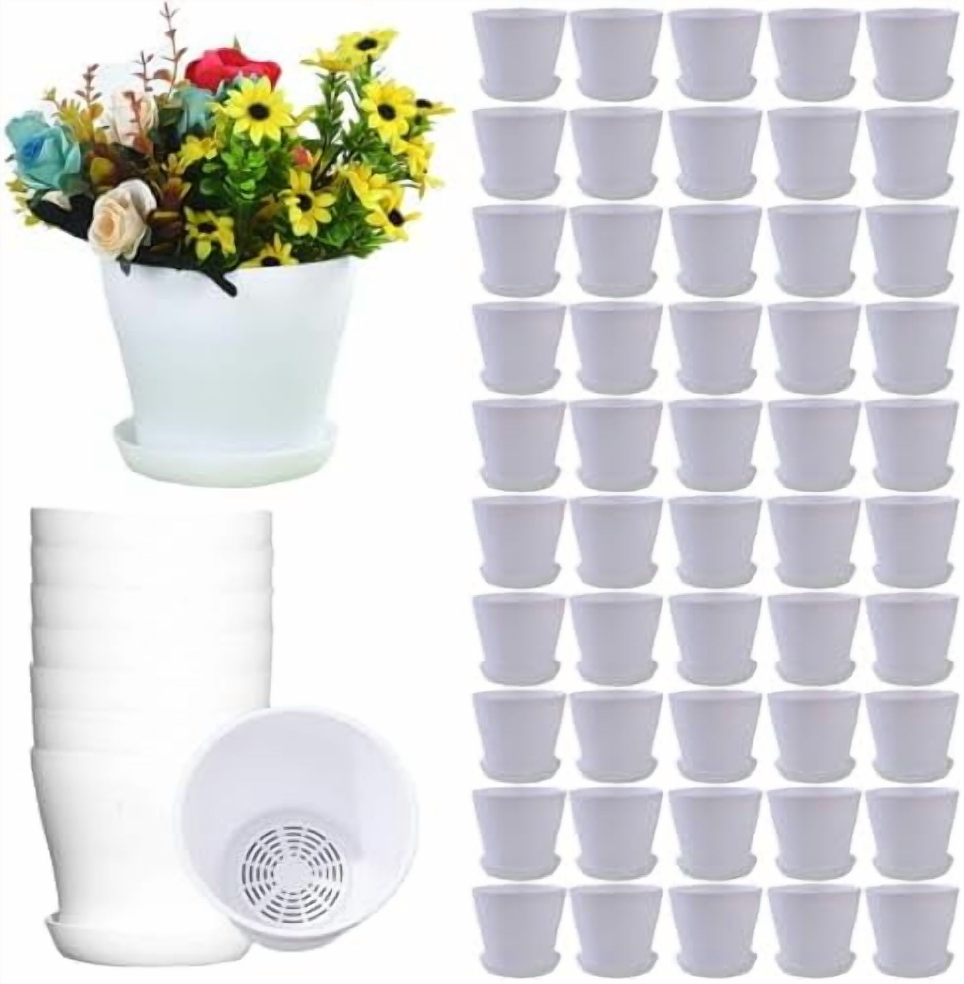 50 Pack 4 Inch Plant Pots Bulk Small Plastic Planters Pots with ...