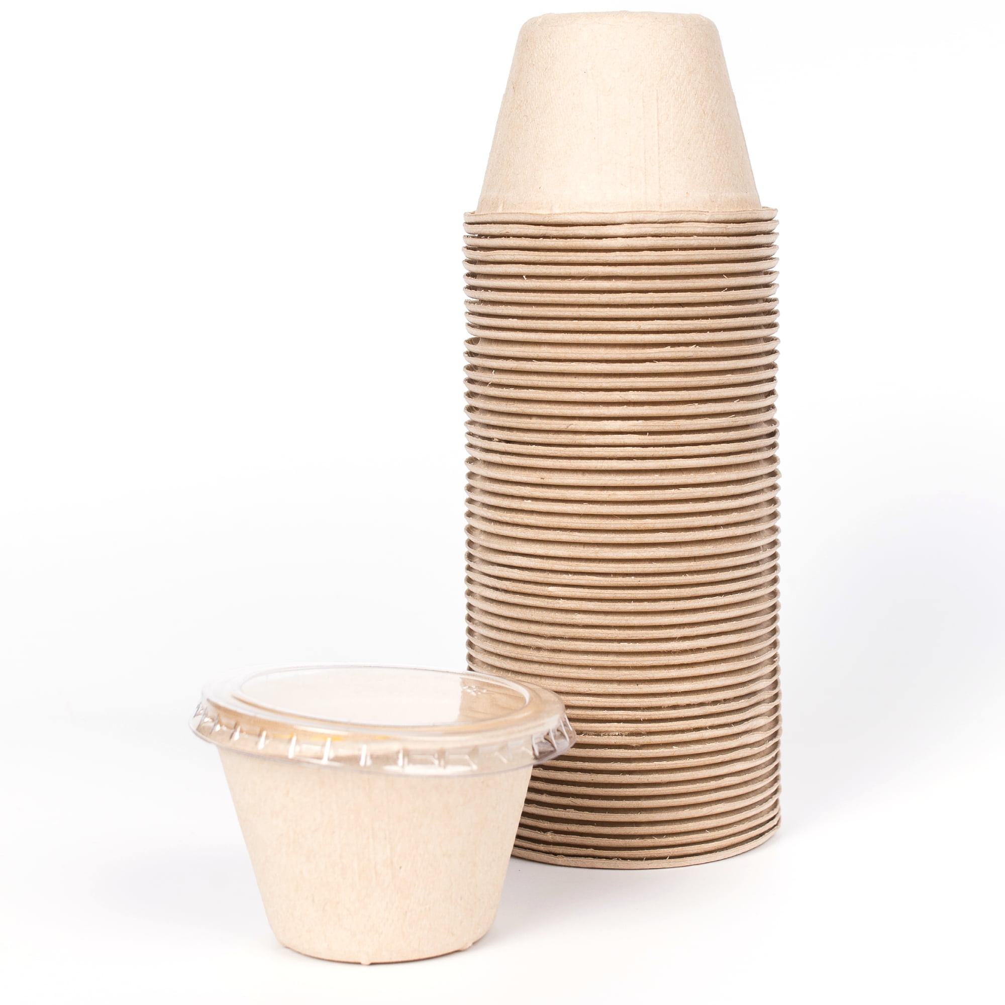[50 Pack] 4 oz. Disposable Portion Cups with Lids - Sugarcane Bagasse ...