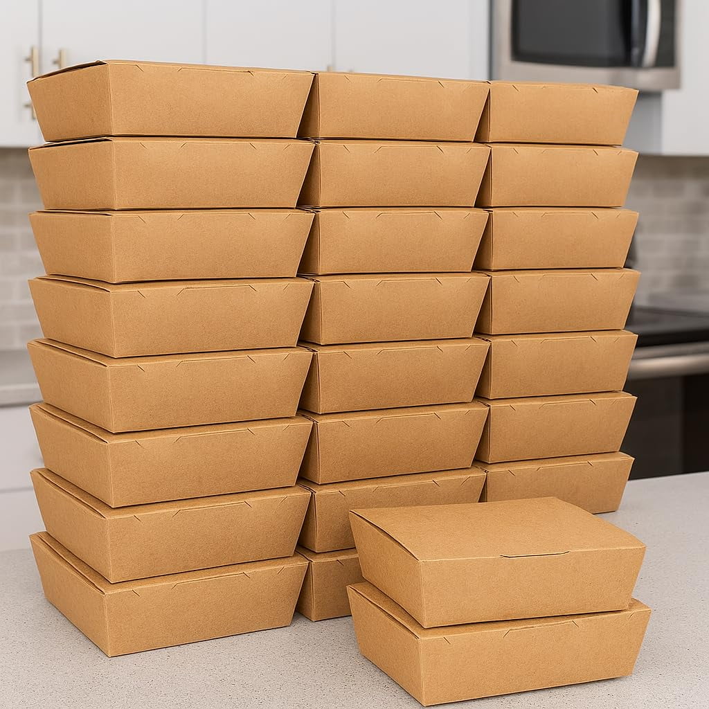 50 Pack 48 oz Paper Take Out Food Boxes - Disposable To Go Containers #8, Microwave Safe, Leak ...